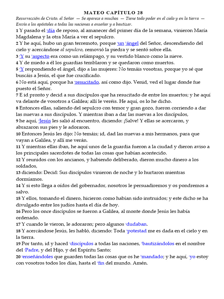 Mateo Capítulo 28 | PDF | La resurrección de Jesús | Jesús