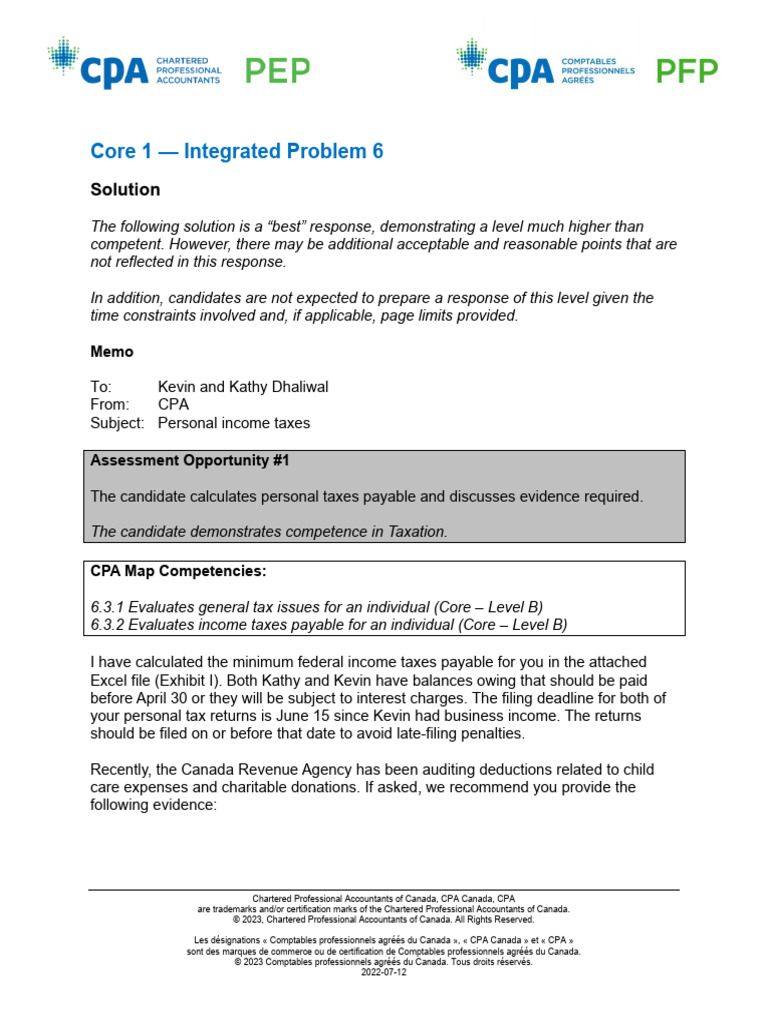 Core 1 Integrated Problem 6 Solution | PDF | Taxes | Income Tax