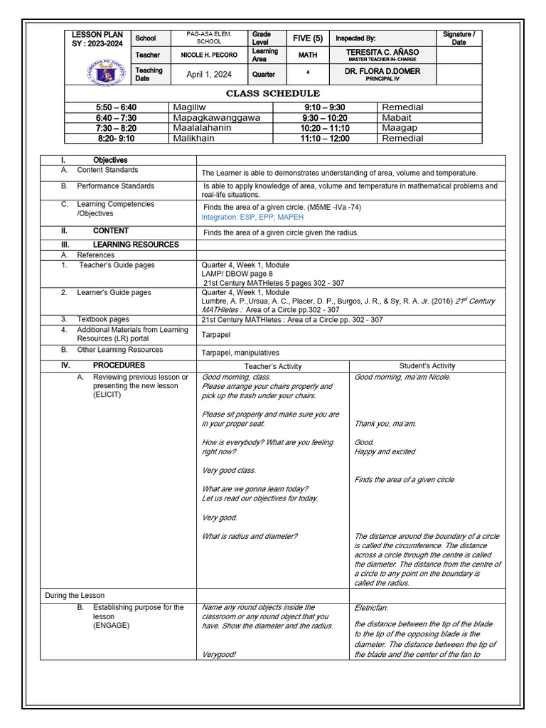 DLP - April 1 | PDF | Area | Circle
