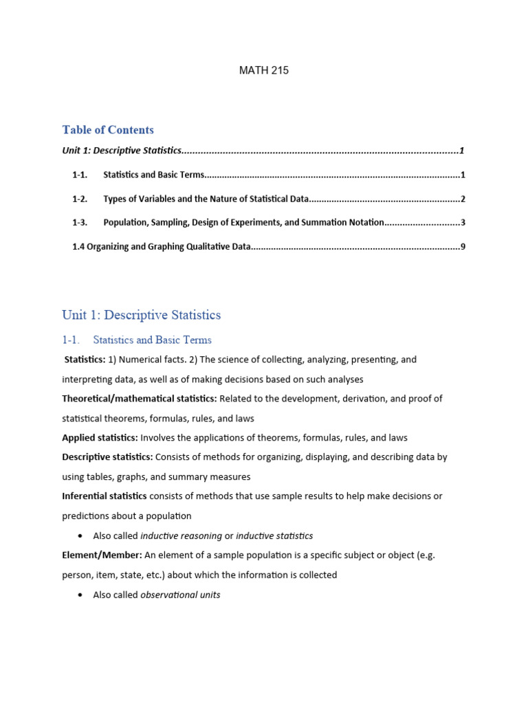 MATH 215 - Notes | PDF | Sampling (Statistics) | Statistics