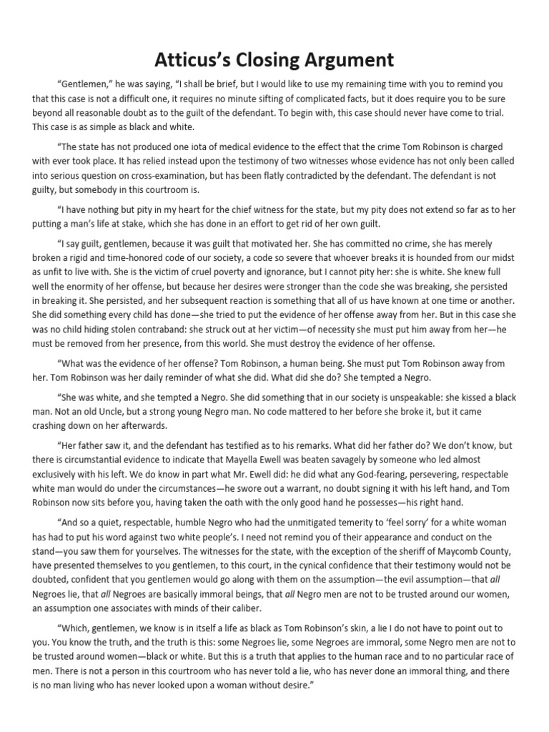 Kaylee Durbin - Atticus's Closing Argument | PDF | Witness | Guilt (Law)