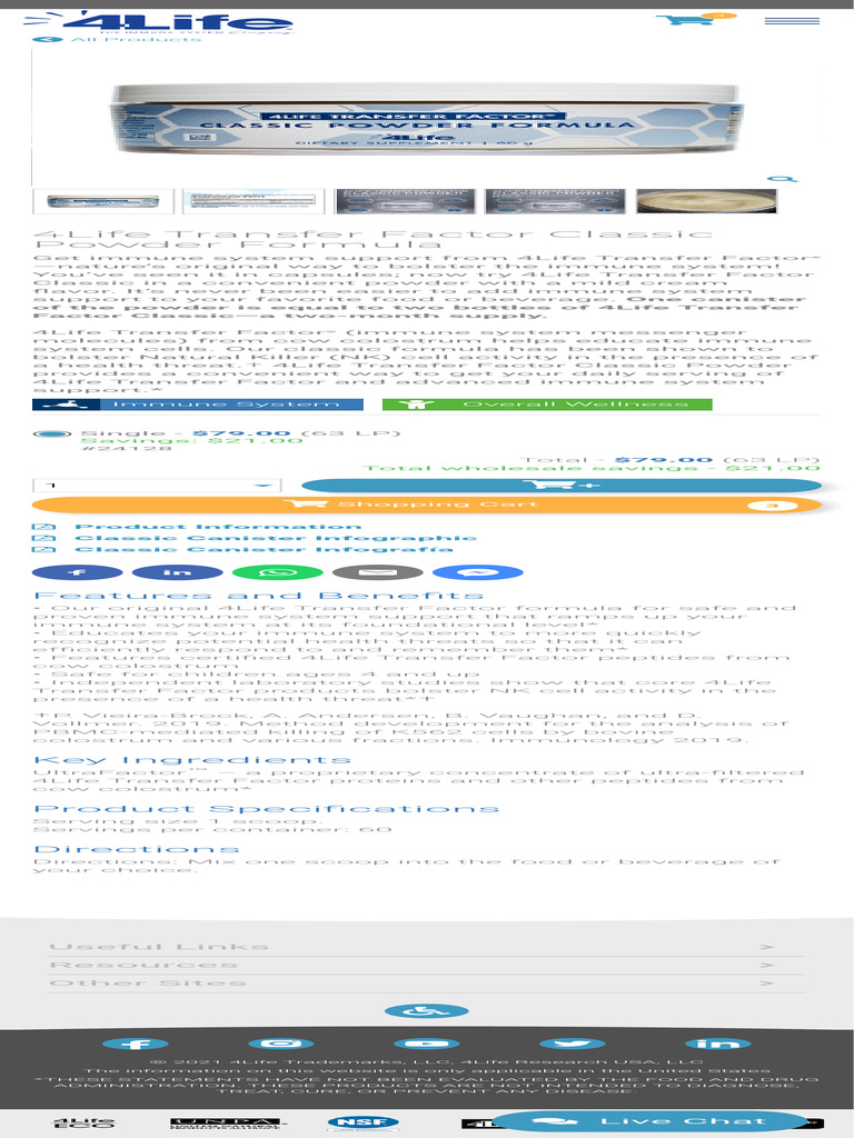 4life Transfer Factor Classic Powder Formula | PDF | Immune System ...