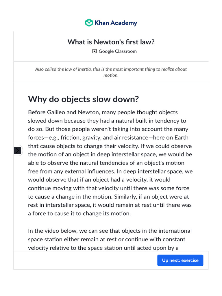 What Is Newton's First Law? (Article) - Khan Academy | PDF