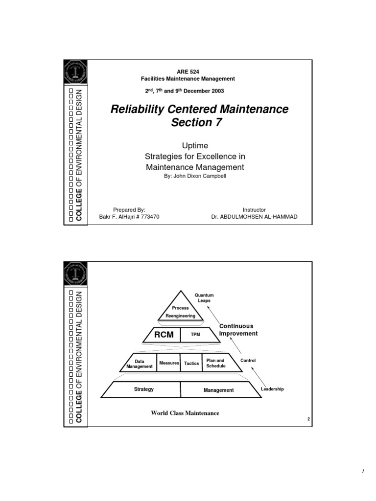 Uptime 7 Reliability Centered Maintenance | Reliability Engineering | Risk