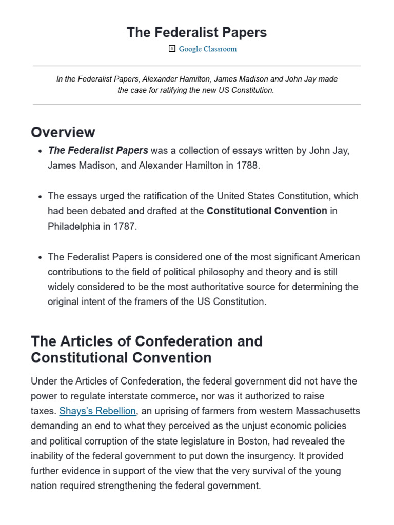 The Federalist Papers (Article) - Khan Academy | PDF | The Federalist ...