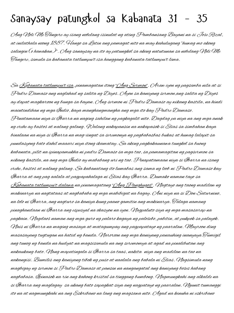Sanaysay Patungkol Sa Kabanata 31 - 35 | PDF