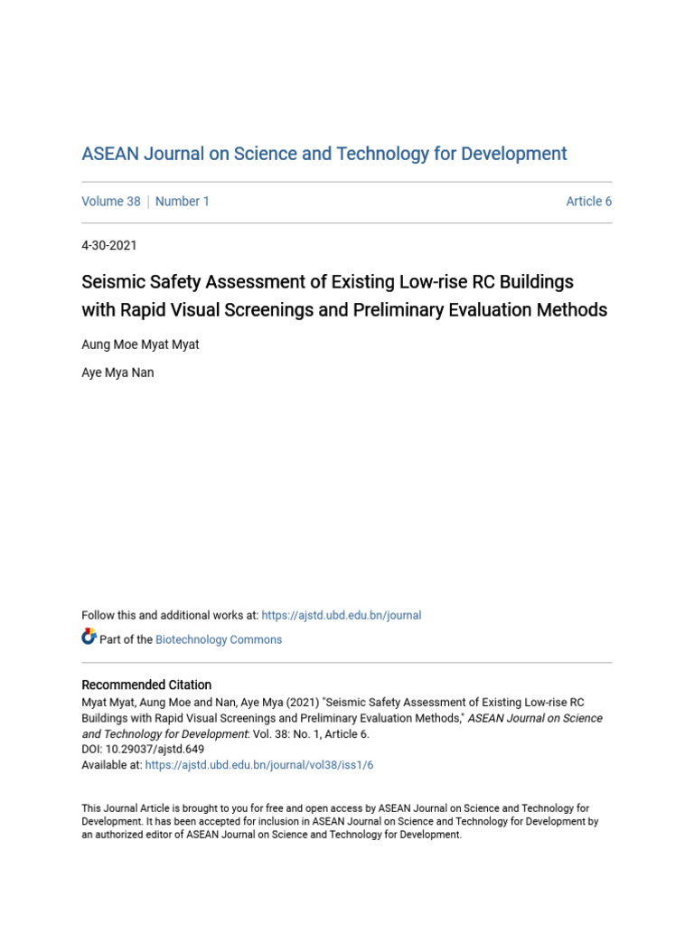 Seismic Safety Assessment of Existing Low-Rise RC Buildings With | PDF ...