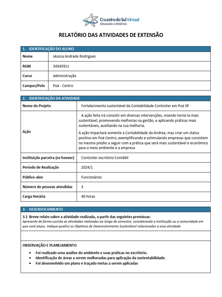 Relatório de Entrega de Atividades Extensionistas 1 1 | PDF ...