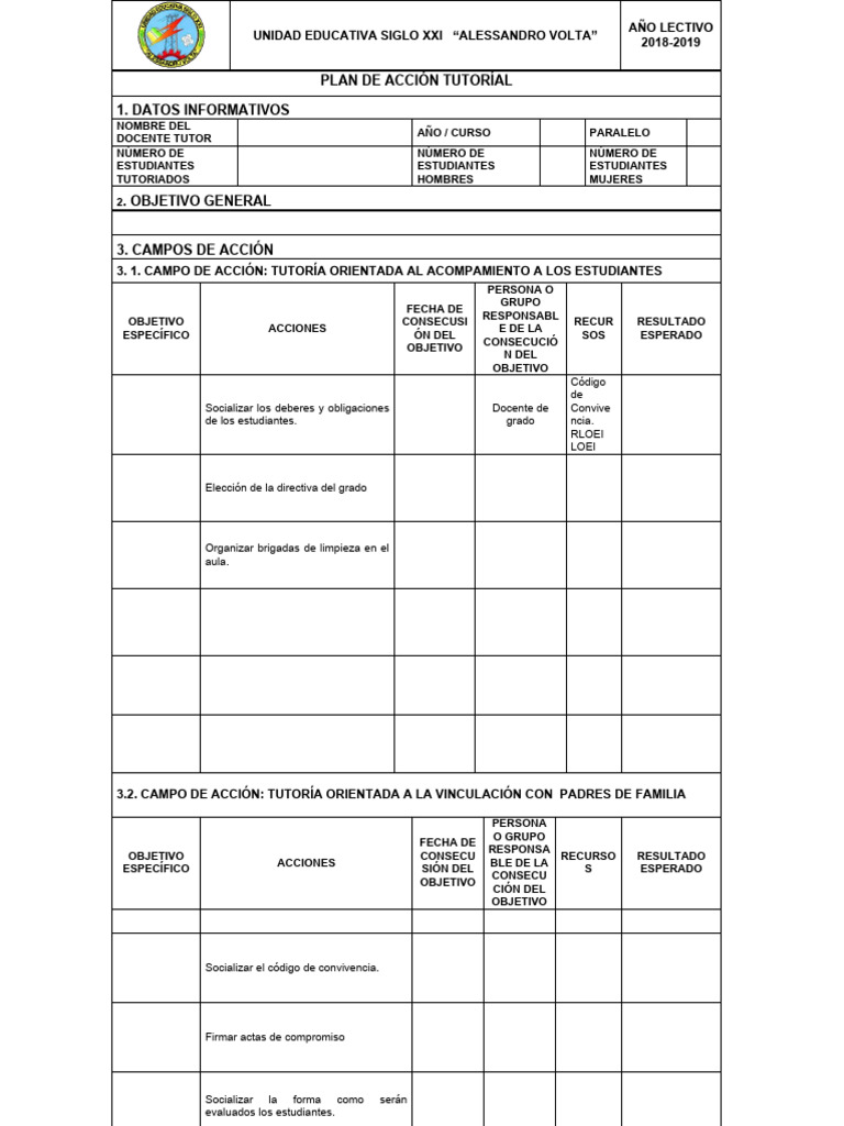 Plan de Acción Tutorial | PDF | Aprendizaje