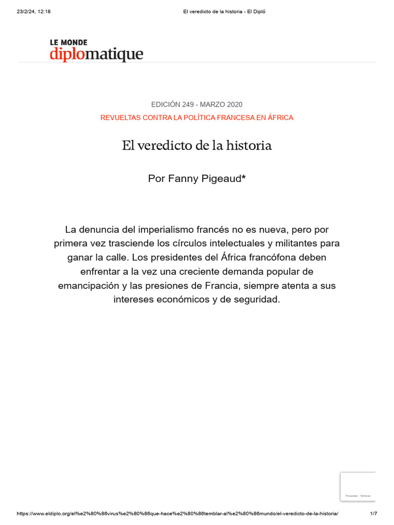 El Veredicto de La Historia - El Dipló | PDF | Mali