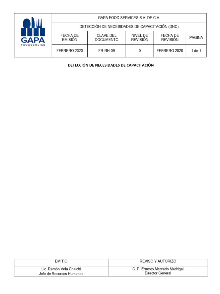 Formato de DNC Rev.0 Feb. 2020 | PDF | Gestión de recursos humanos