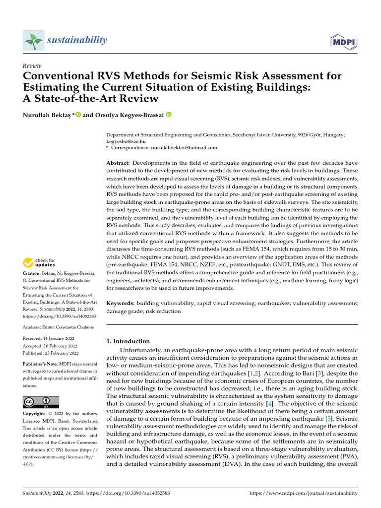 Conventional RVS Methods For Seismic Risk Assessment For Estimating The Current Situation of ...