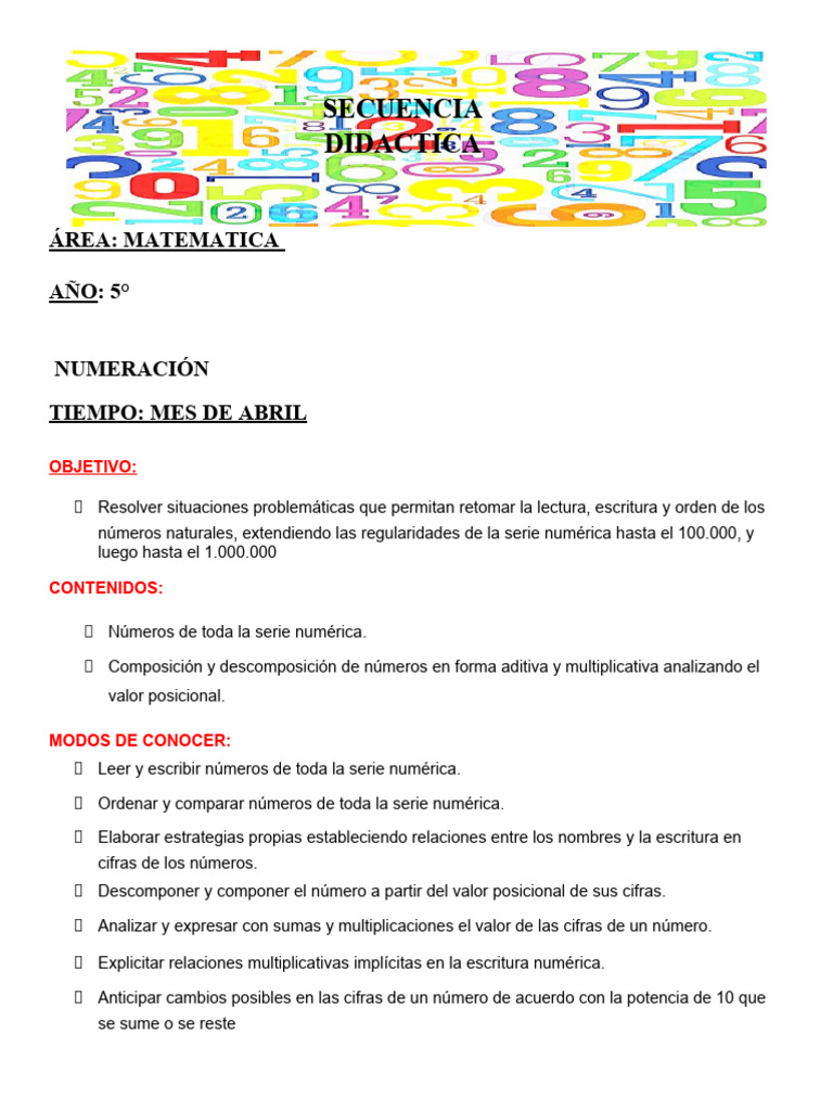SECUENCIA 5to Matematica. | PDF | Números | Decimal