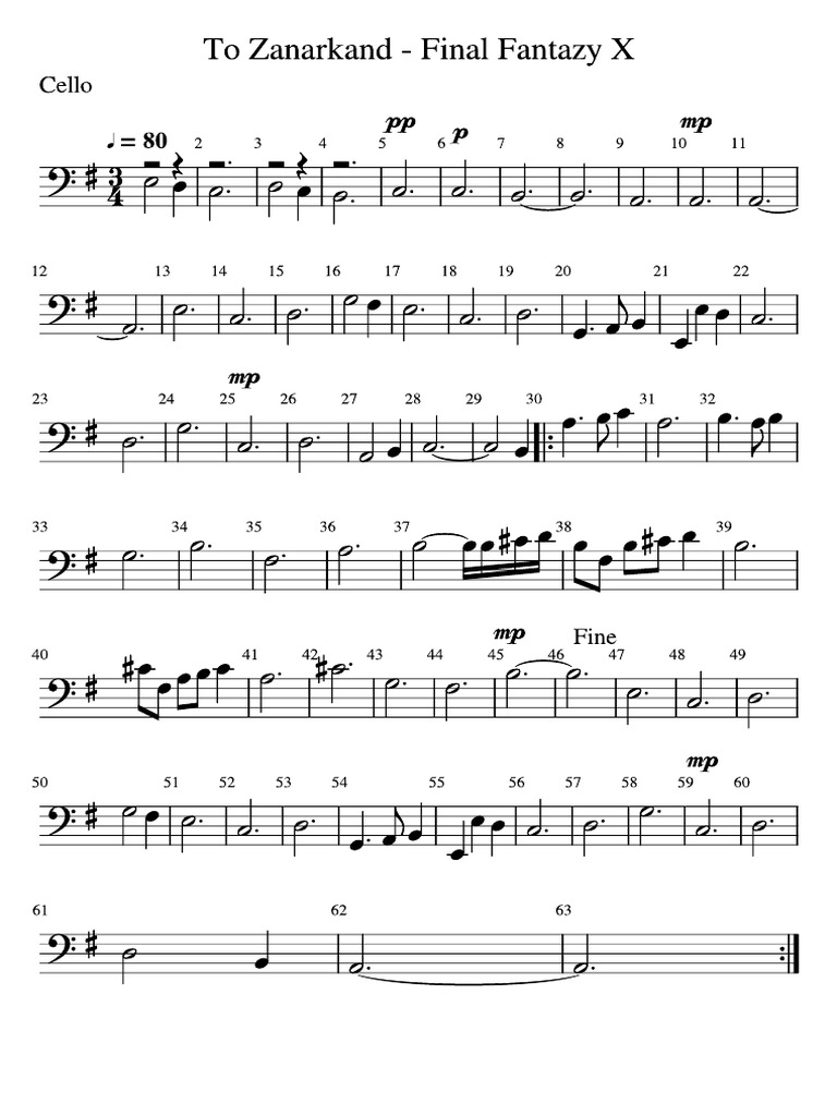 To Zanarkand - Final Fantazy X - Cello | PDF