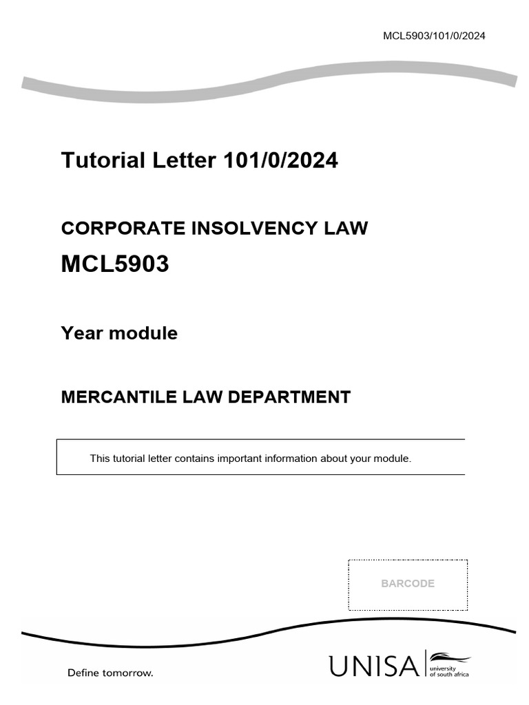Tutorial Letter 101/0/2024: Corporate Insolvency Law | PDF ...