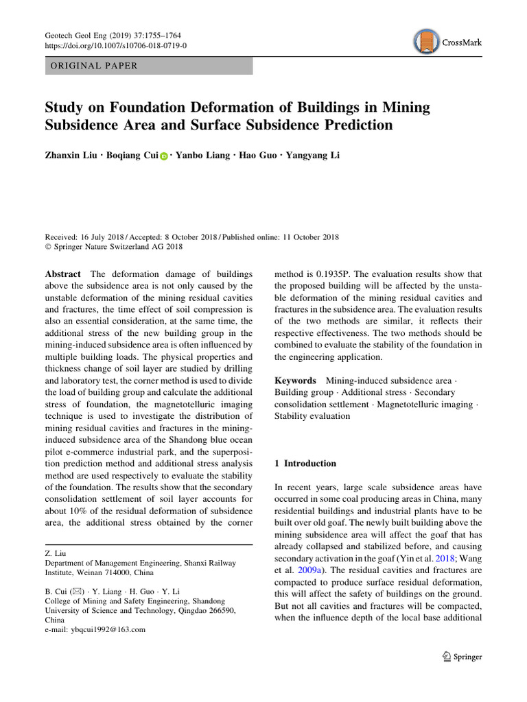 Liu Et Al 2019 - Study On Foundation Deformation of Buildings in Mining Subsidence Area and ...