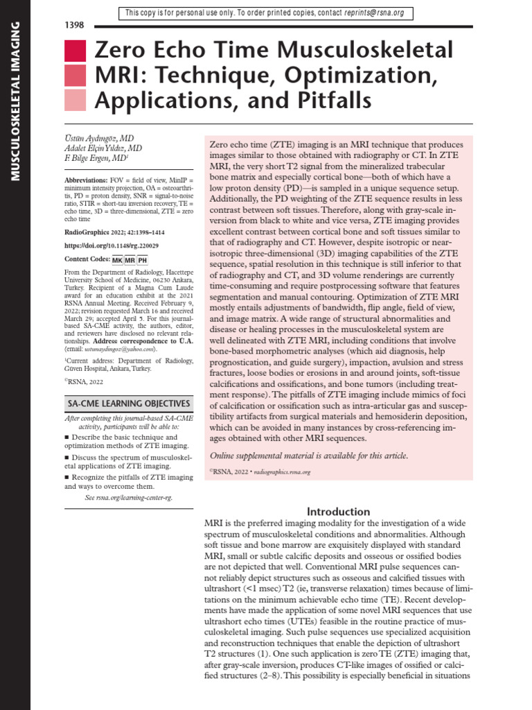 Aydıngöz Et Al 2022 Zero Echo Time Musculoskeletal Mri Technique ...