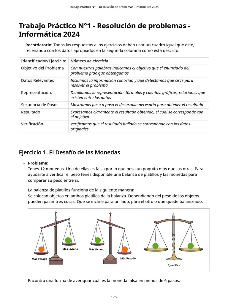 Trabajo Práctico N°1 - Resolución de Problemas - Informática 2024 | PDF | Balanza