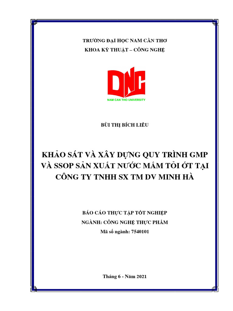 Khao Sat Va Xay Dung Quy Trinh GMP Va SSOP San Xuat Nuoc Toi Ot Tai Cong Ty TNHH SX TM DV Minh ...