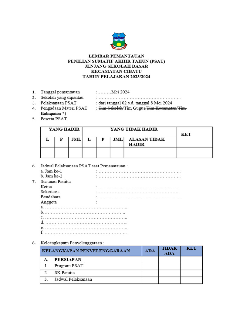 Lembar Monev PSAT-PSAJ TP 23-24 (Ades) | PDF | Karier & Perkembangan