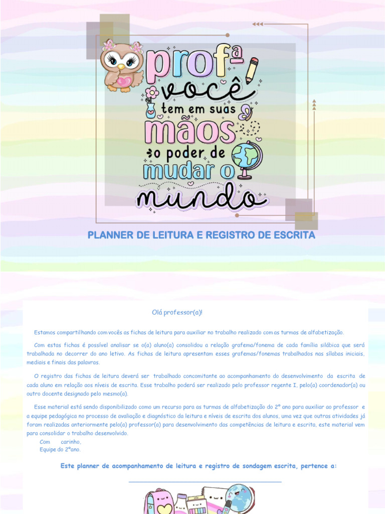 Planner de Leitura e Registro de Escrita 2023 | PDF | Fonema | Sílaba