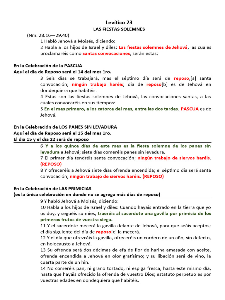Levítico 23 - LAS FIESTAS SOLEMNES | PDF | Sucot