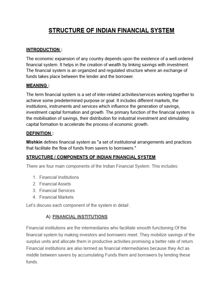 Structure of Indian Financial System | PDF | Stocks | Derivative (Finance)