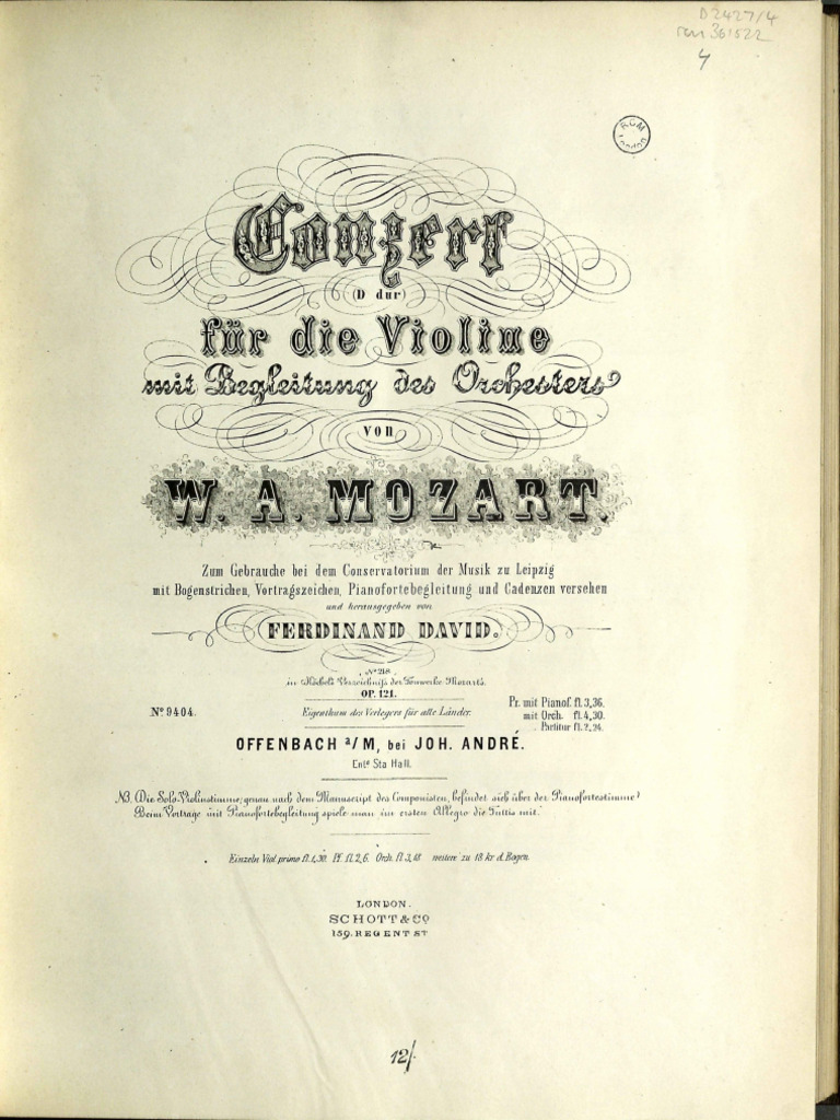 Complete Score - Violin Concerto No.4 in D Major, K.218 (Mozart) | PDF