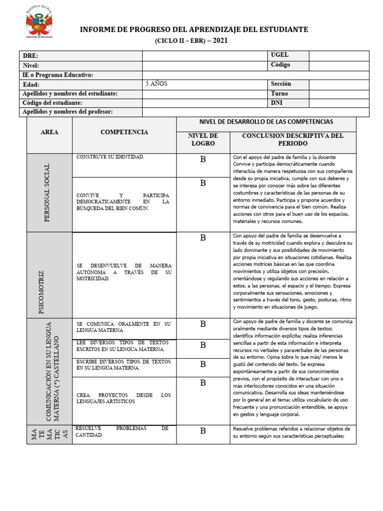 Informe Progreso Estudiantil 2021 | PDF | Aprendizaje | Comunicación no verbal