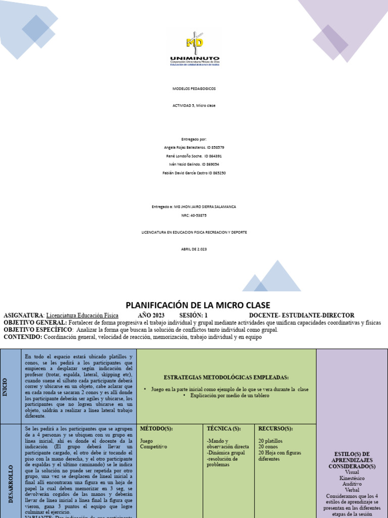 Actividad 5 Evaluativa, Formato de Planificacion para La Microclase | PDF | Ciencia cognitiva ...