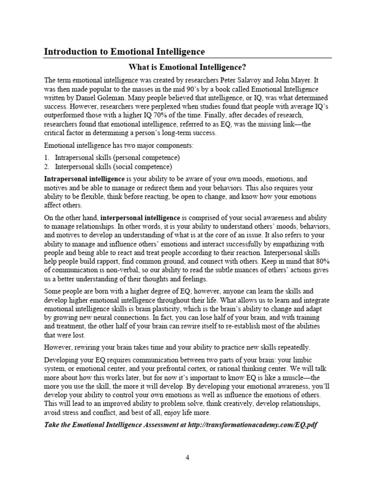 Introduction To Emotional Intelligence | Download Free PDF | Emotional ...