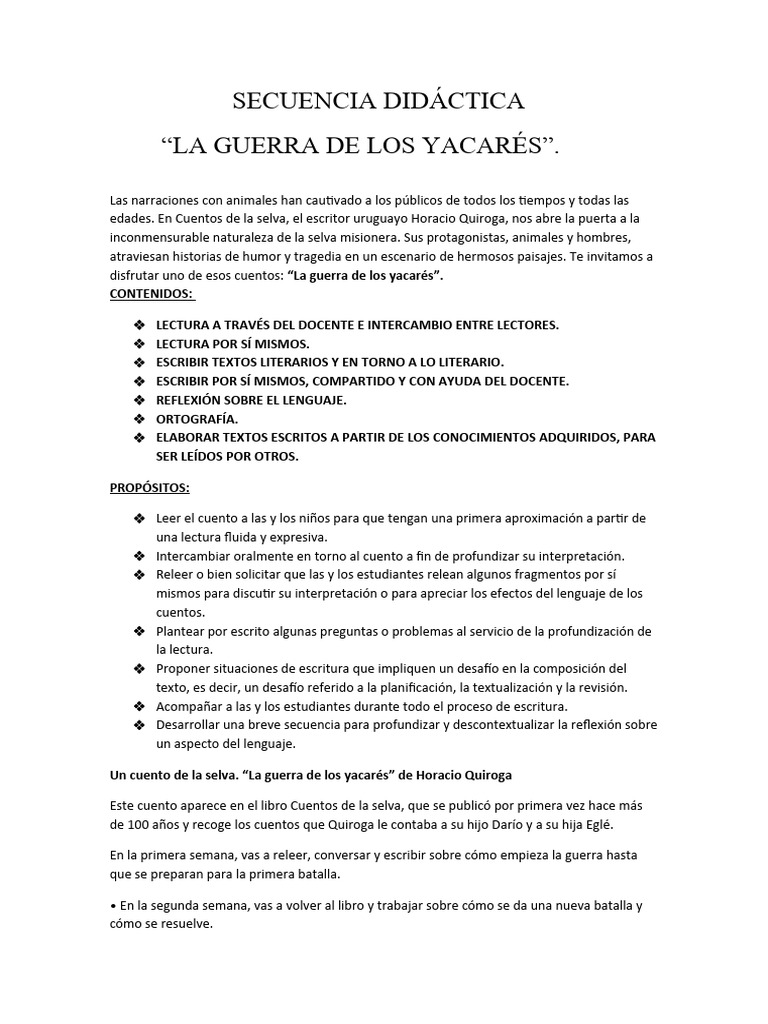 Actividades sobre "La guerra de los yacarés" | PDF | Ficción general