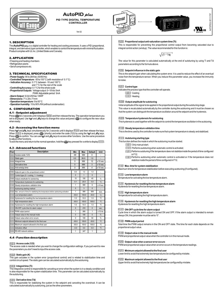 AUTOPIDplus | PDF | Instrumentation | Temperature