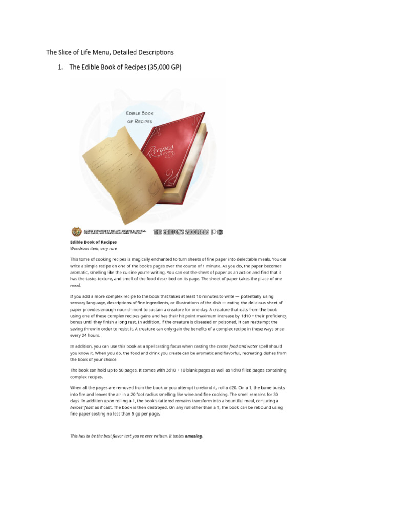 The Slice of Life Menu | PDF