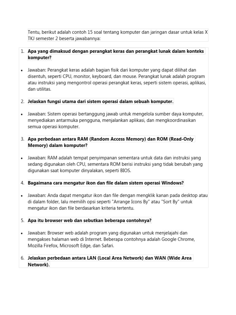 15 Soal Komputer Dan Jaringan Dasar | PDF