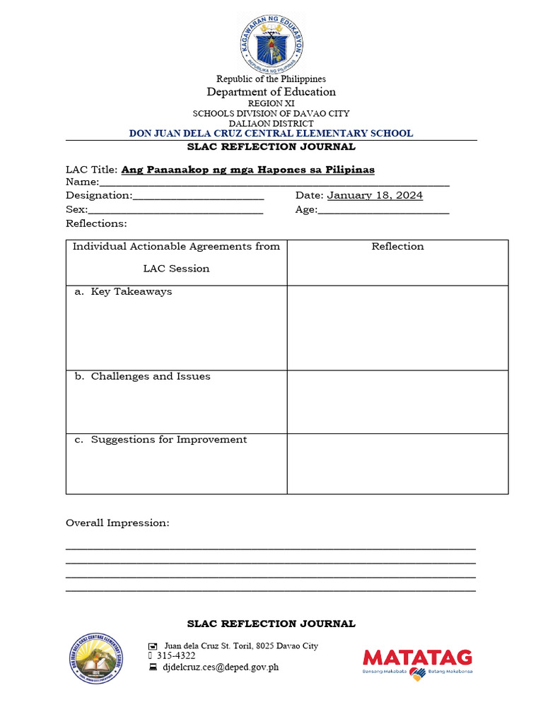 Slac Reflection 2024 Template | PDF | Philippines