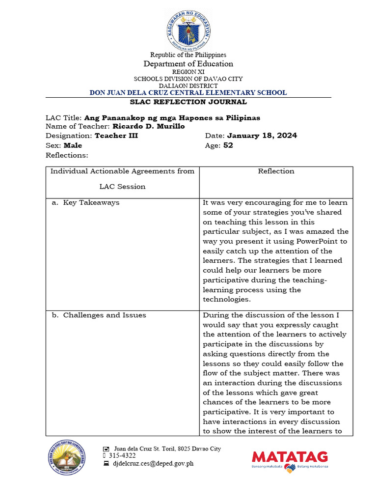 Reflection Slac R.d.-Murillo | PDF | Learning | Teachers