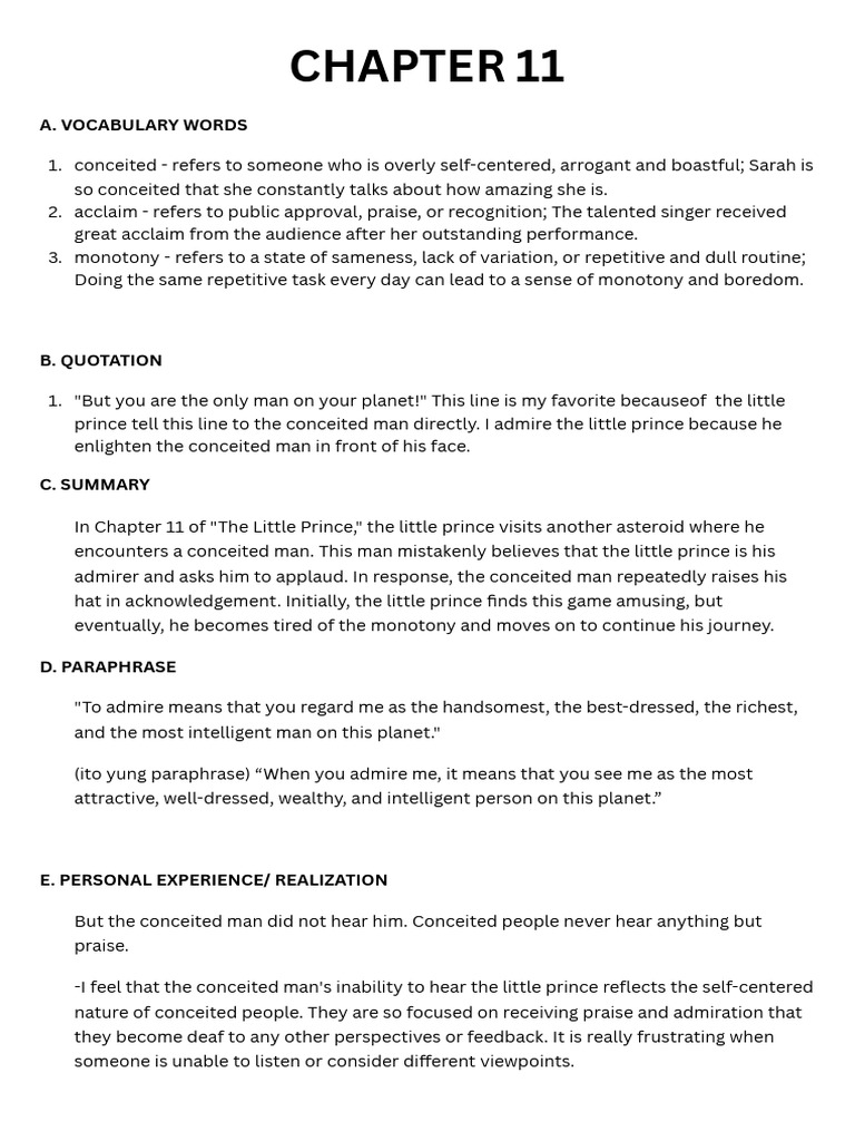 Little Prince Chapter 11 Summary | PDF | Poetry