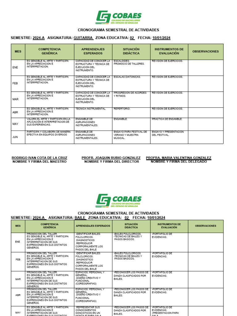 Cronograma Semestre 2024-A | PDF | Evaluación | Coro
