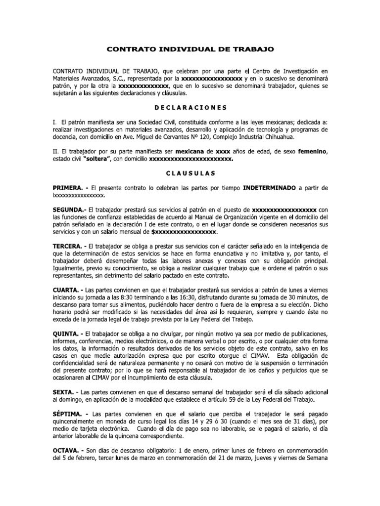 Contrato de Trabajo Ejemplo | PDF