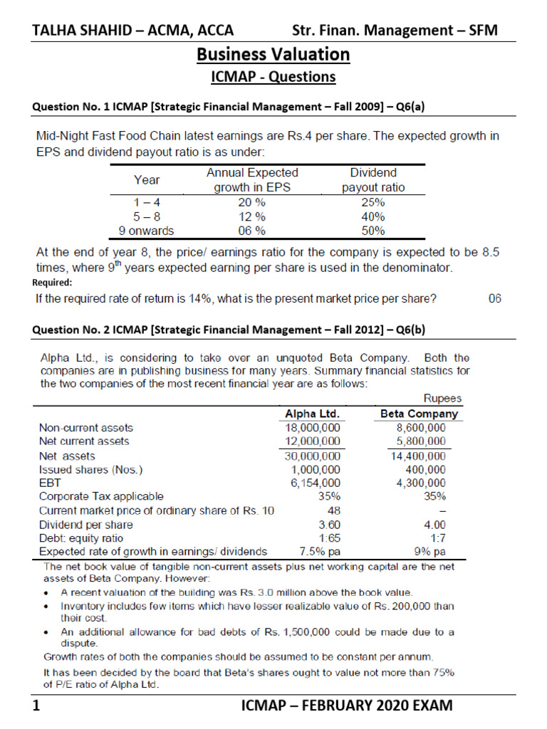 Business Valuation Exam Questions | PDF | Accounting