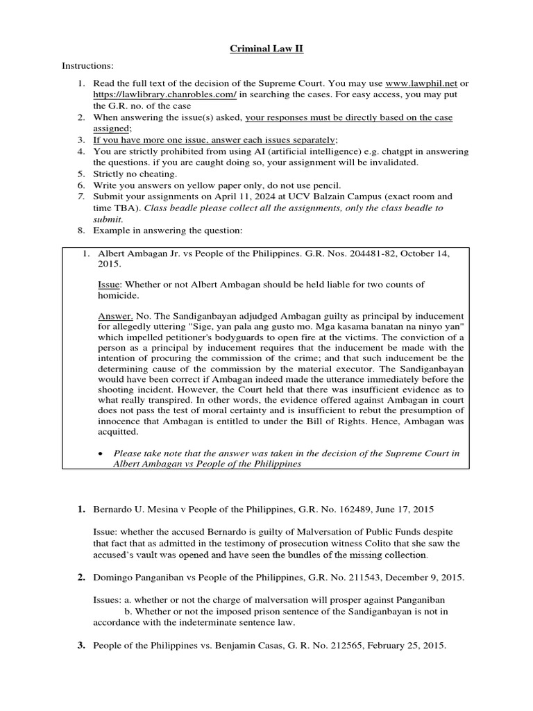 UCV Law: Criminal Law II Assignments | PDF | Murder | Judiciaries