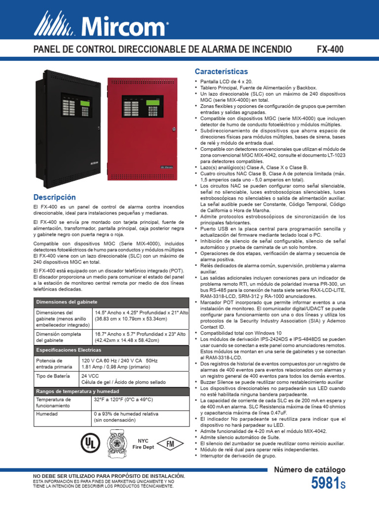 FX-400_Addressable_Fire_Alarm_Control_Panel | PDF | Relé | Conector ...