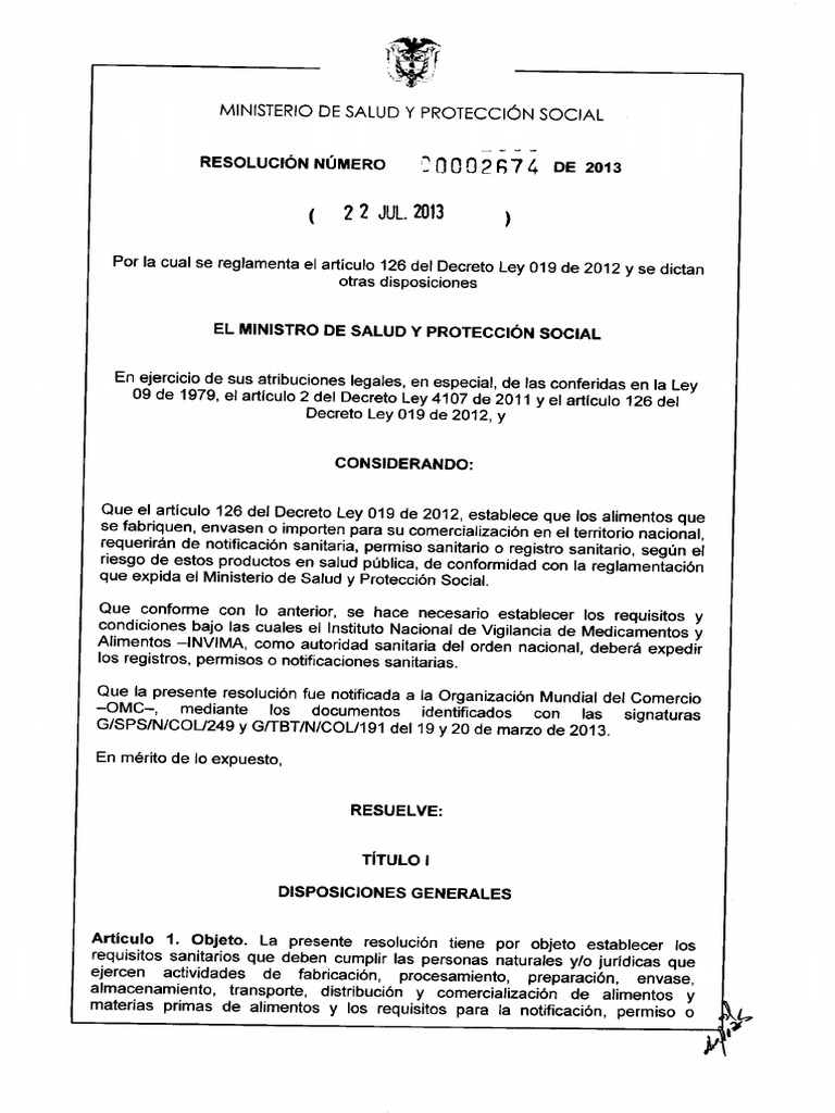 Resolución 2674 de 2013 | PDF