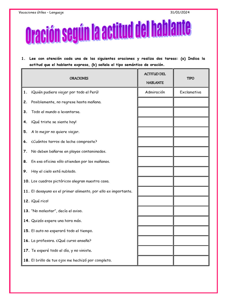 Oración Según La Actitud Del Hablante | PDF