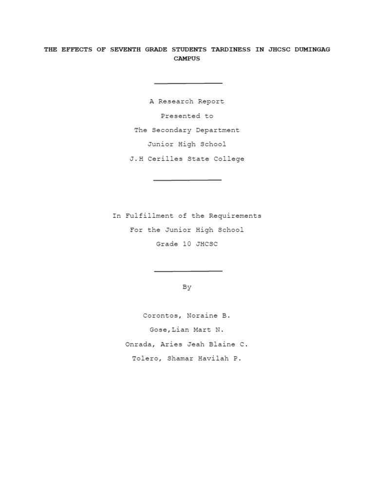 Effects of Tardiness on Students' Success | PDF | Survey Methodology ...