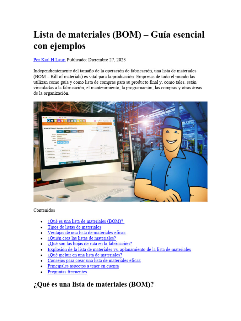 Lista de Materiales BOM | Descargar gratis PDF | Planificación de ...