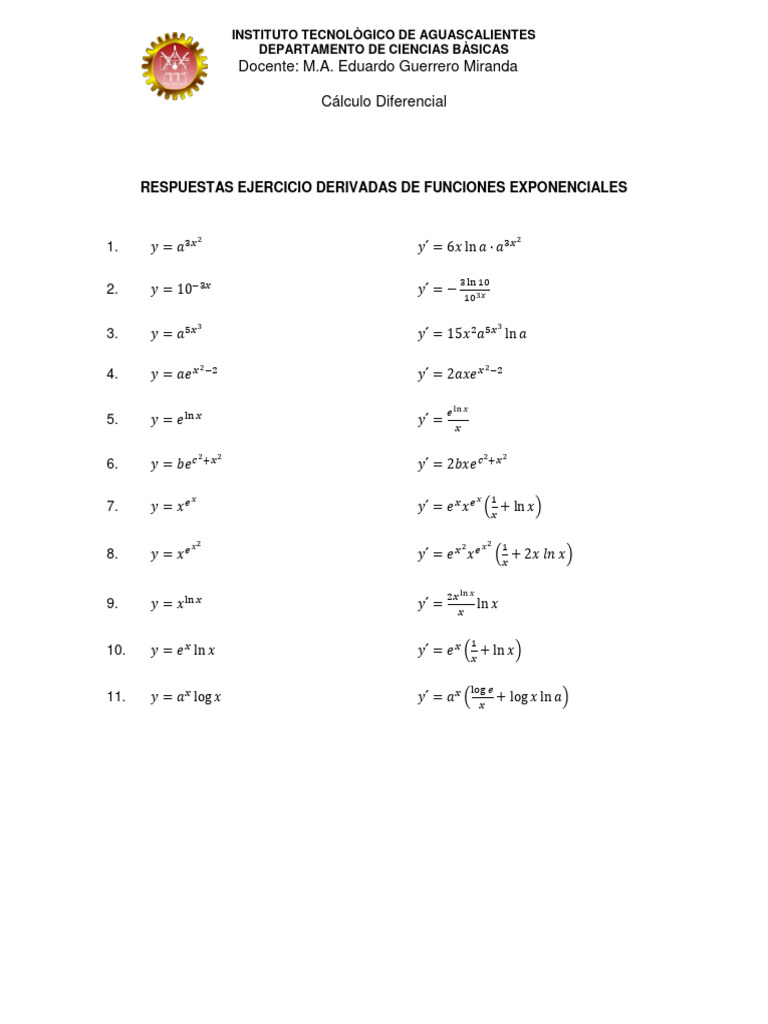 Respuestas Ejercicio Derivadas de Funciones Exponenciales | PDF