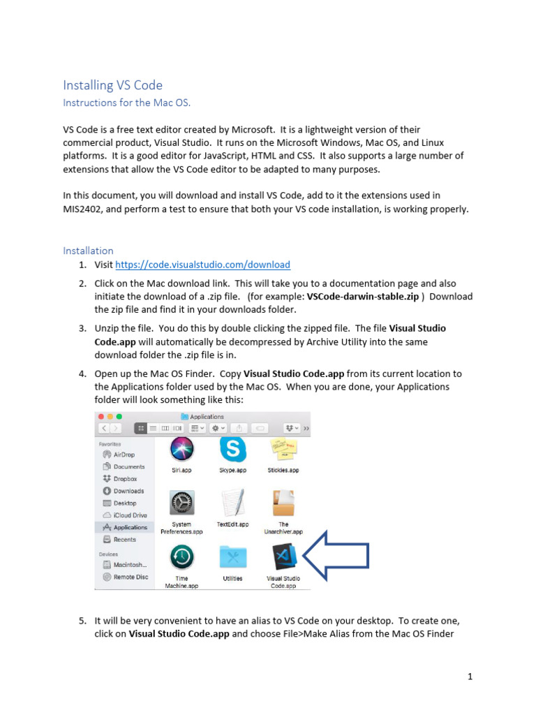 Installing VS Code Mac OS | PDF | Zip (File Format) | Installation (Computer Programs)