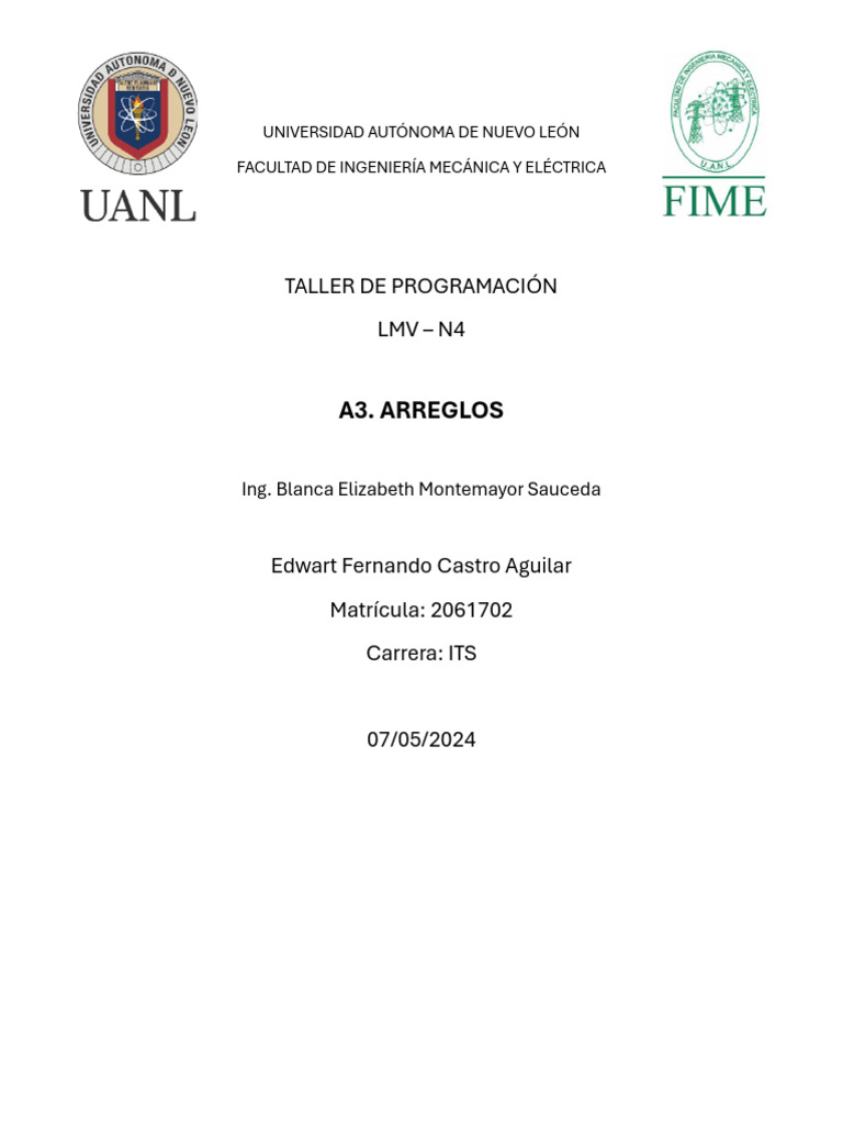 A3. Arreglos: Taller de Programación LMV - N4 | PDF